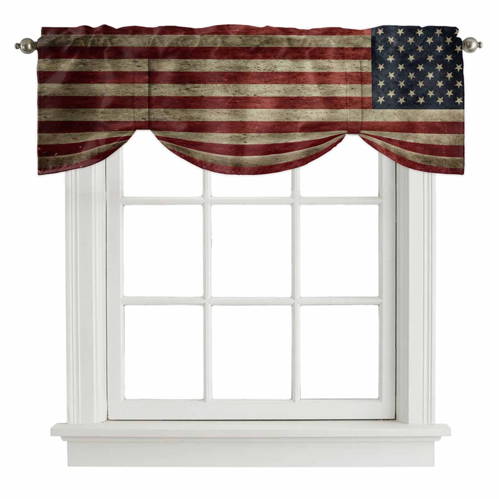 American Flag Tie Up Valance Curtains for Windows, Kitchen Curtains ...