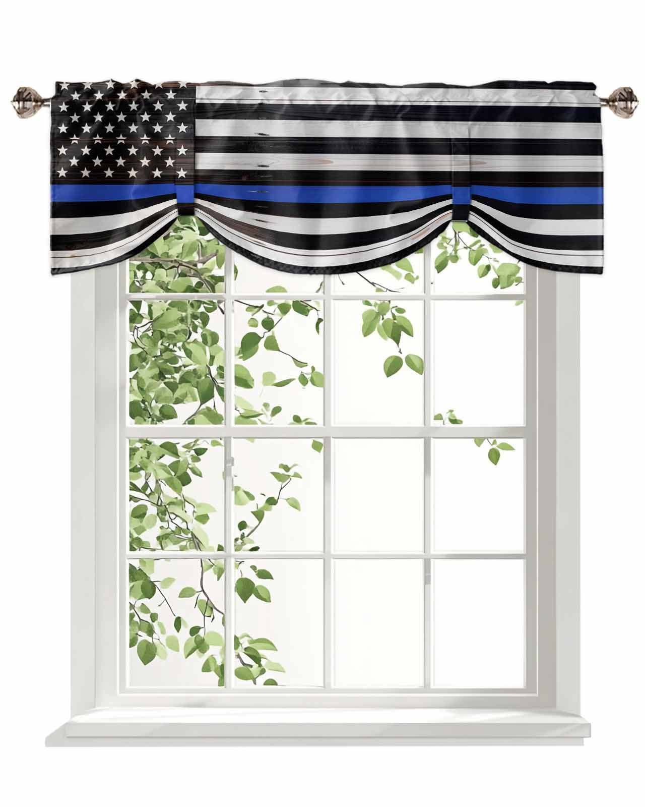 American Flag Tie Up Valances Curtain, Adjustable Kitchen Blue Line ...