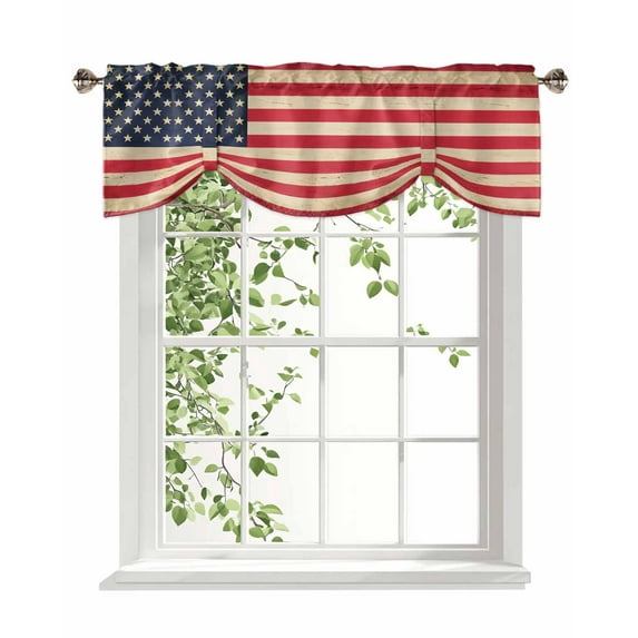 American Flag Tie Up Valances Curtain, Farmhouse Blue Star Red Striped ...