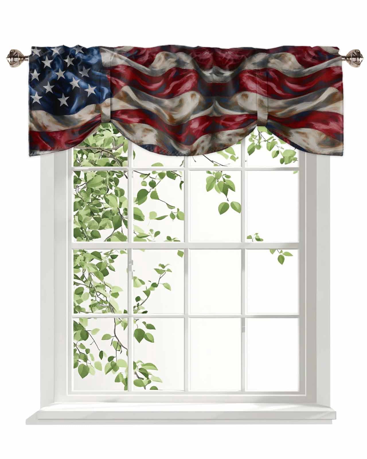 American Flag Tie Up Valances Curtain, Independence Day Stars Stripes ...