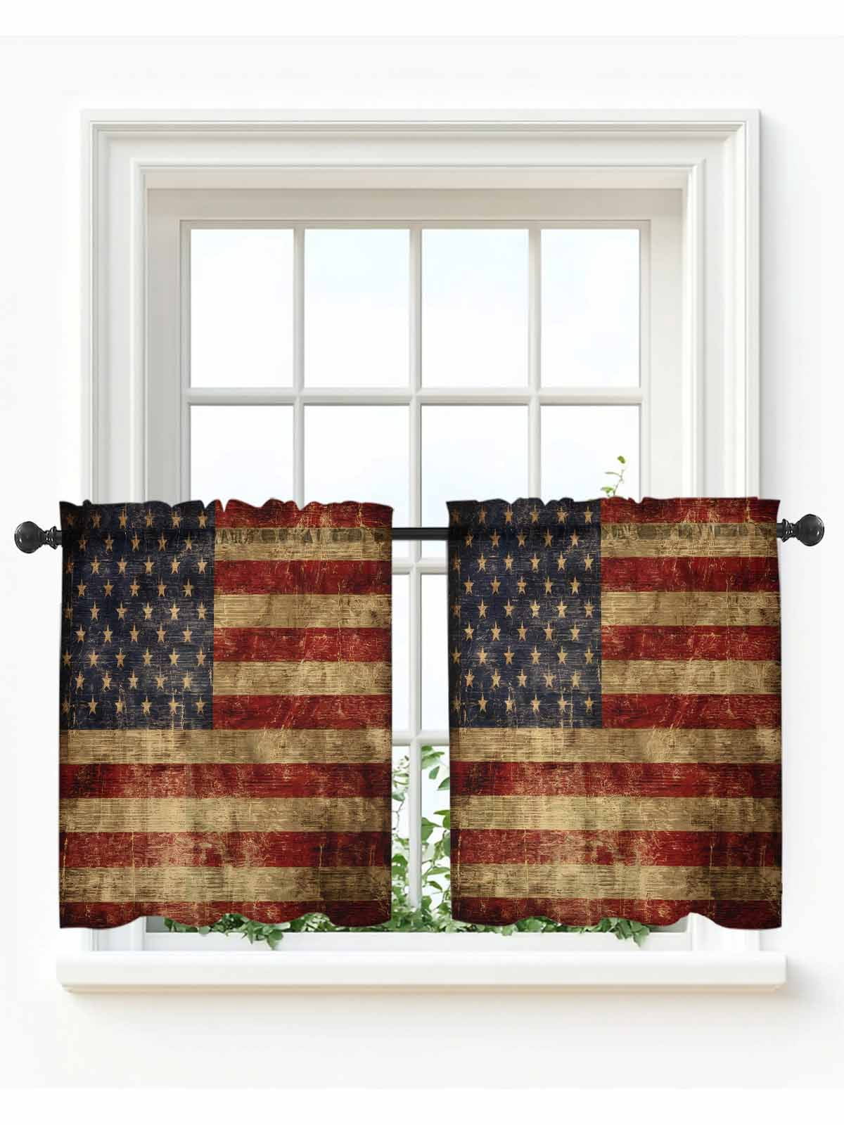 American Flag Tier Curtains 24 Inch Length, Sheer Curtains for Bedroom ...