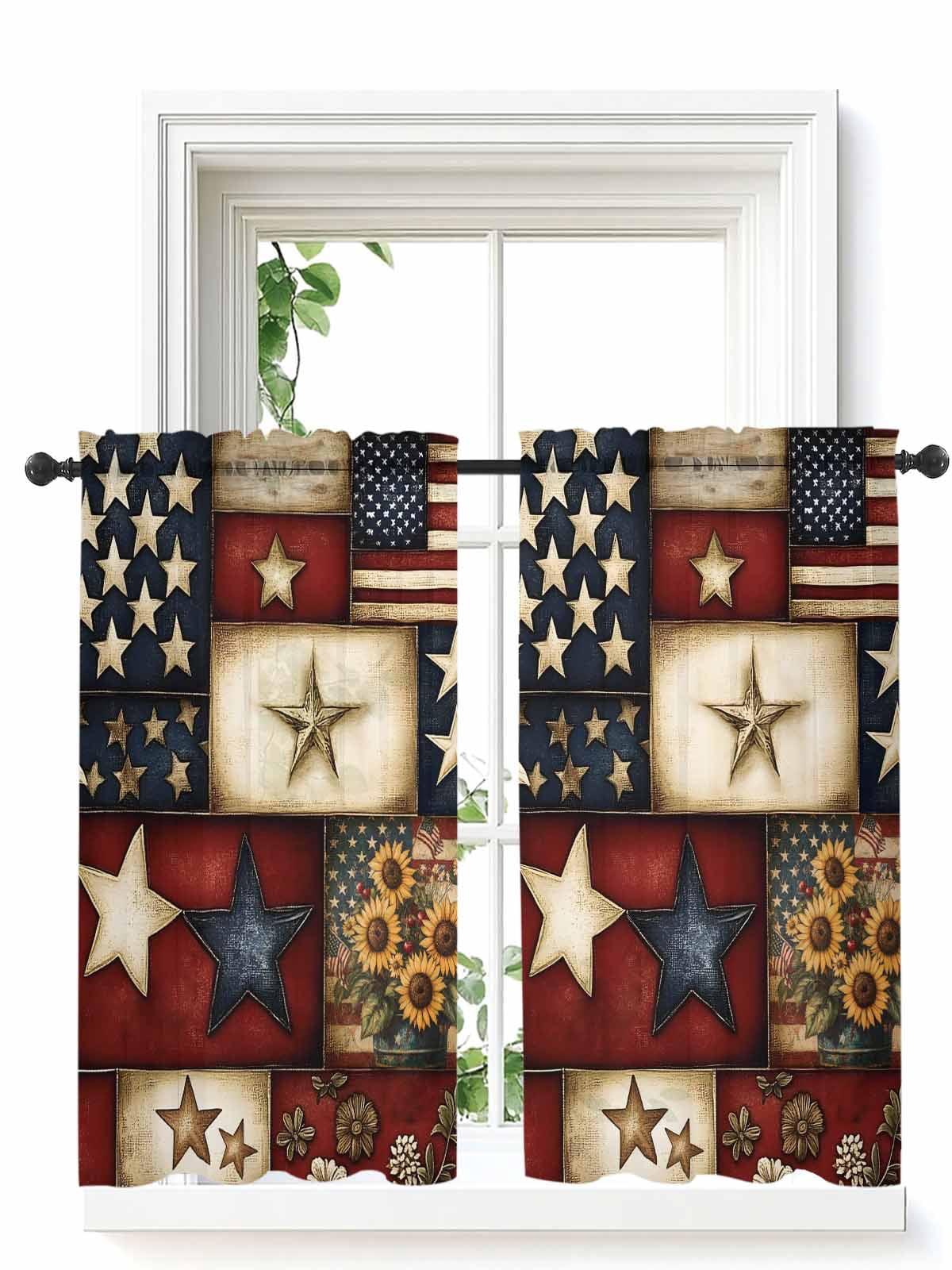 American Flag Tier Curtains 45 Inch Length,Sheer Curtains for Bedroom ...