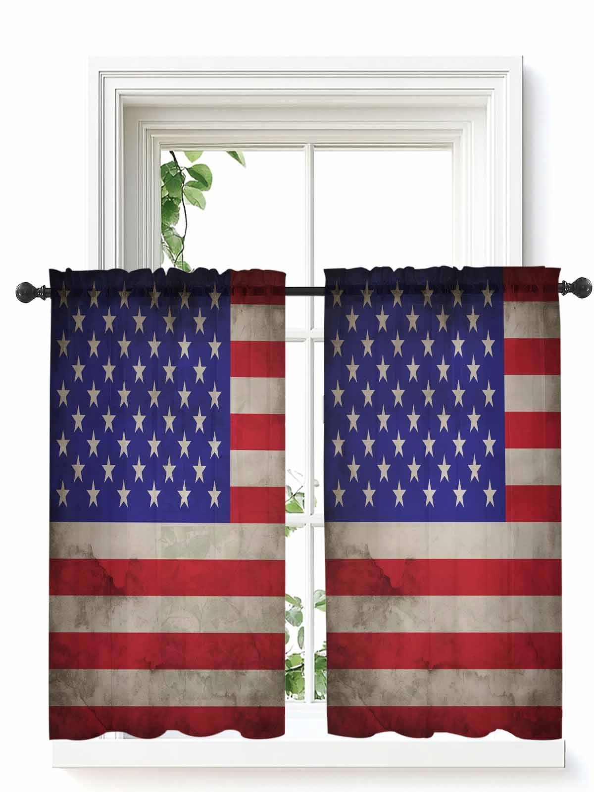 American Flag Tier Curtains 45 Inch Length, Sheer Curtains for Bedroom ...