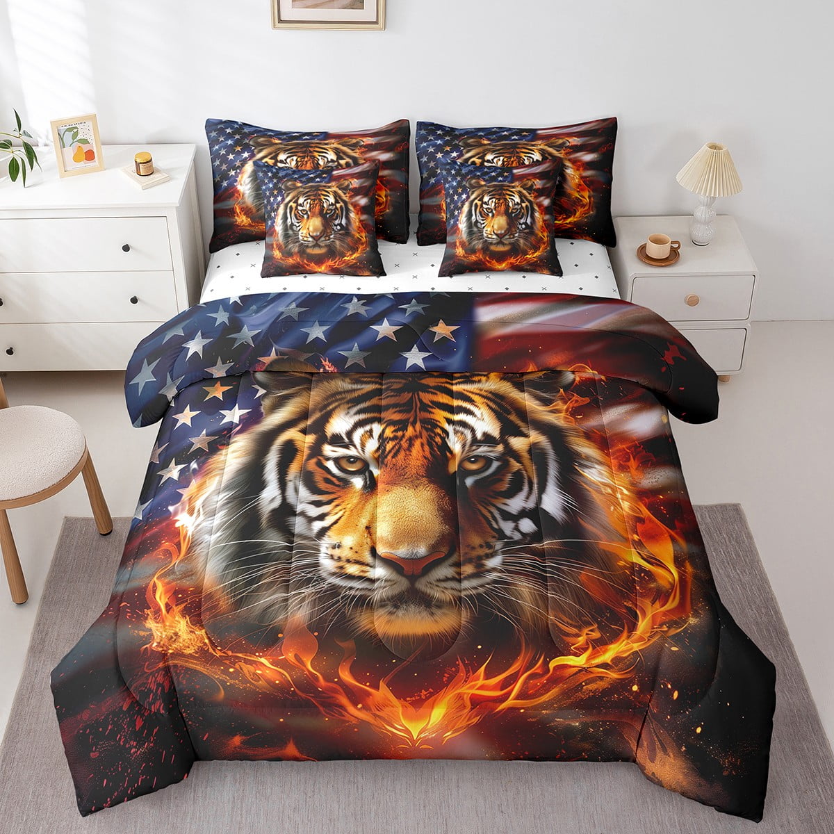 American Flag Tiger Bed in a Bag 7 Piece King Size 3D Animal Tiger ...