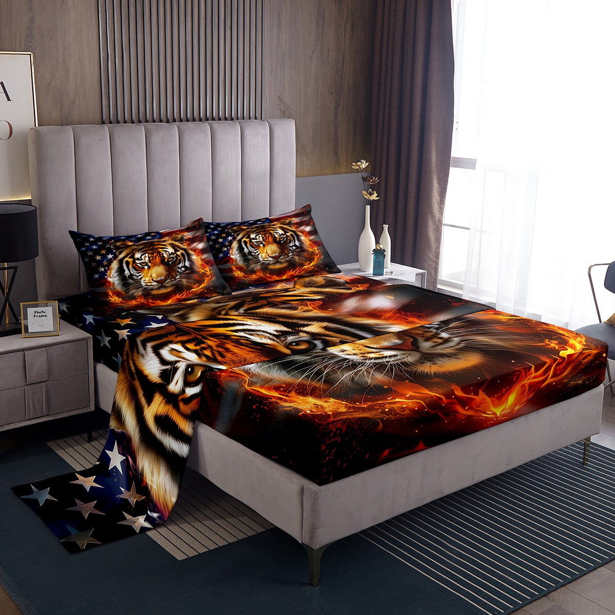 American Flag Tiger Bed Sheets King Size 3D Animal Tiger Sheets ...