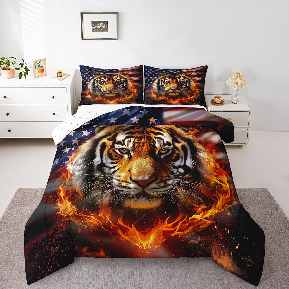 American Flag Tiger Comforter Set 3D Animal Tiger Bedding Sets Wildlife ...