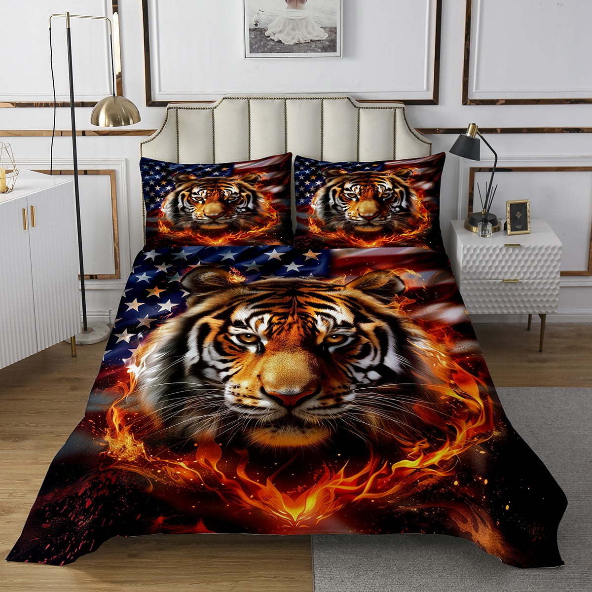 American Flag Tiger Quilt Set Twin Size 3D Animal Tiger Bedspread ...