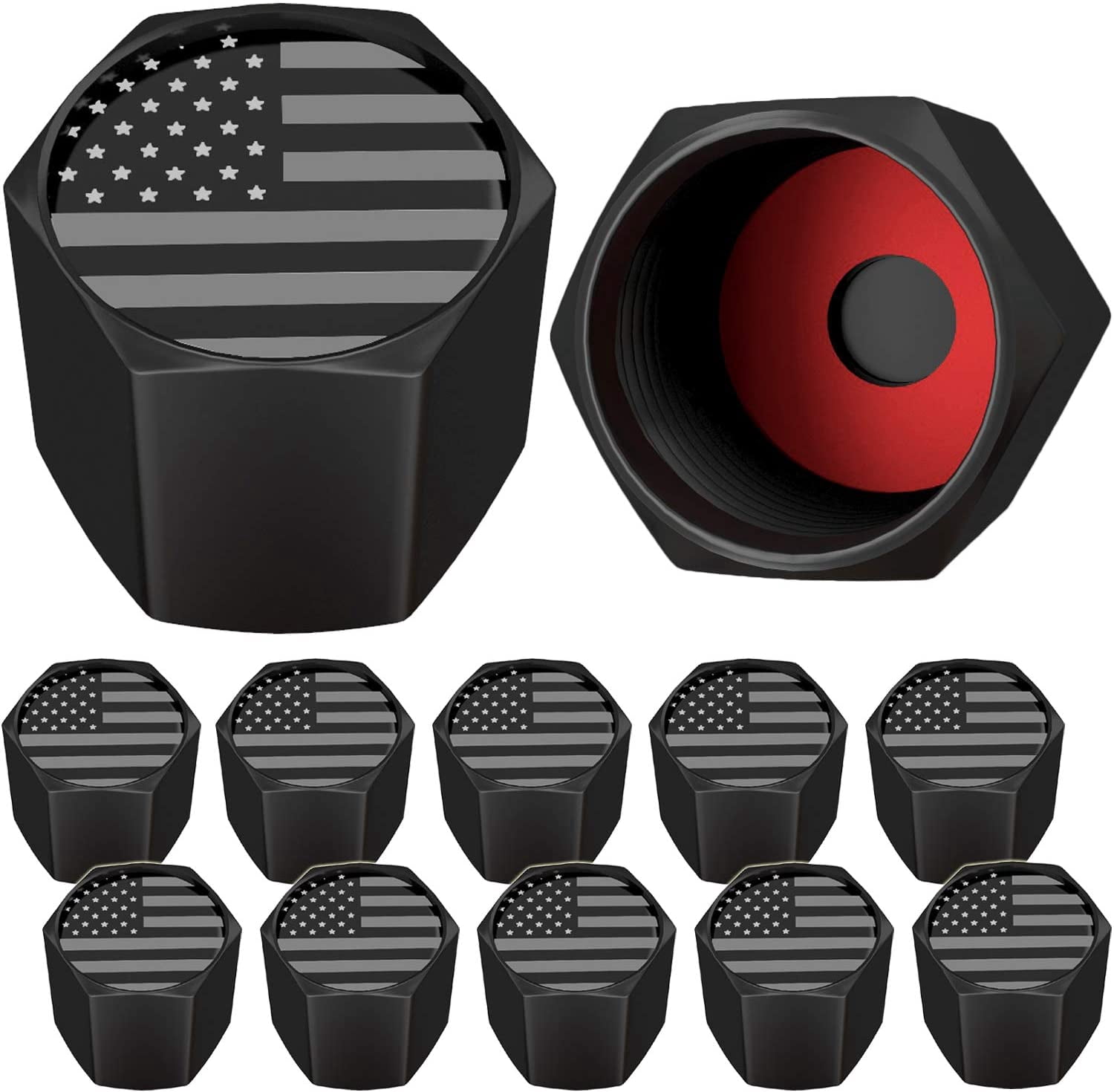 American Flag Tire Valve Stem Caps, USA with O Rubber Ring, Universal ...