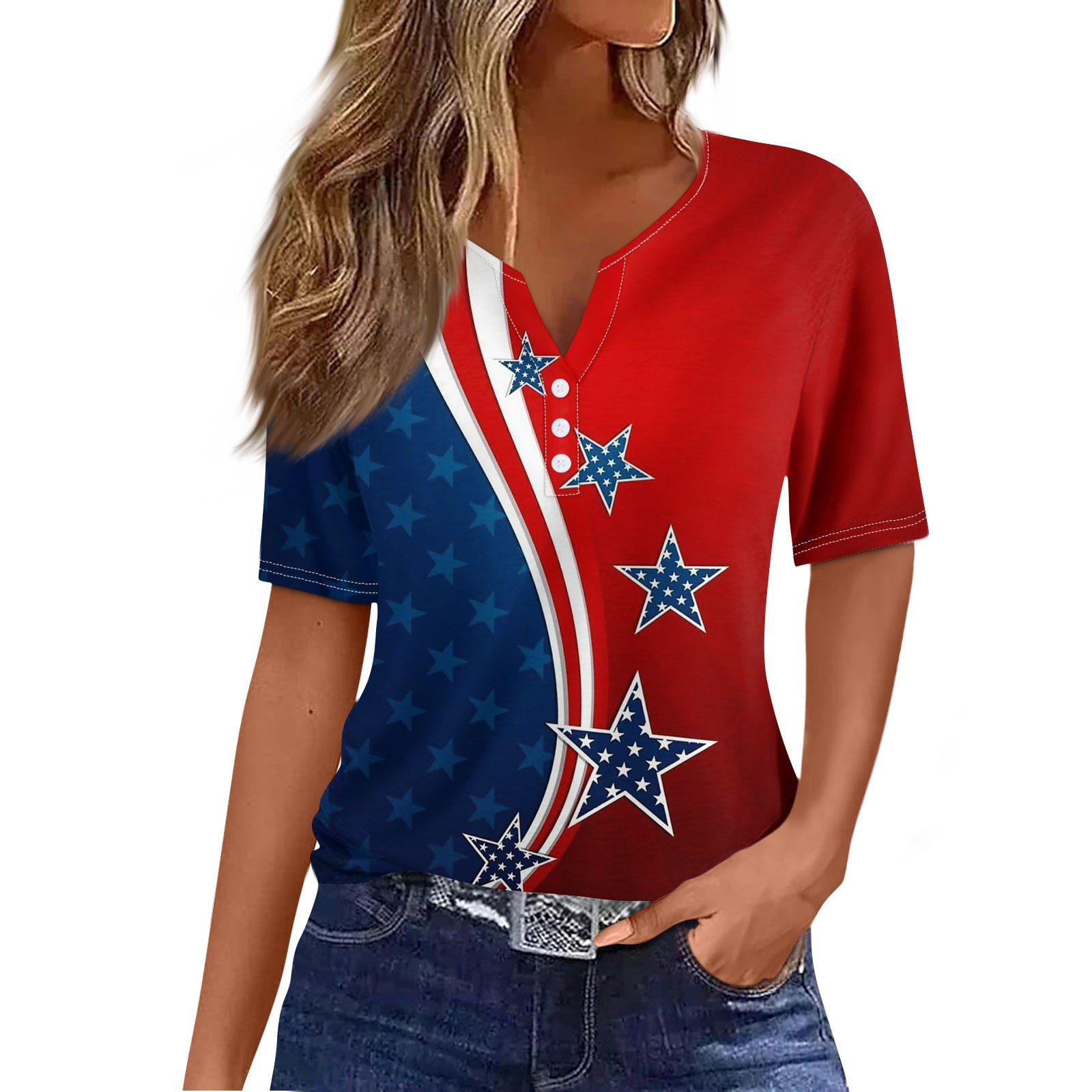 American Flag Tops for Women Patriotic 3/4 Sleeve Shirts Spring Comfy ...