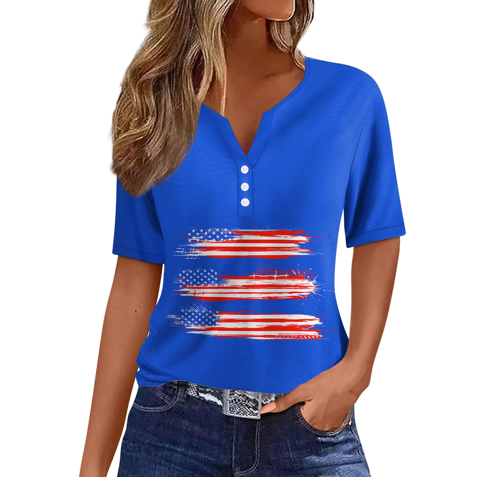 American Flag Tops for Women Patriotic Casual Short Sleeve 4th of July ...