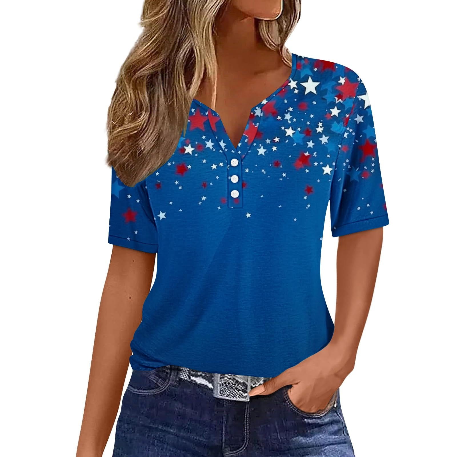 American Flag Tops Womens Button V Neck Short Sleeve Shirts ...
