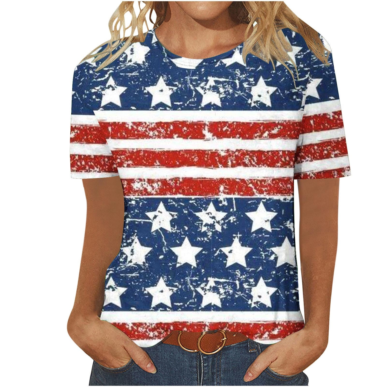 American Flag Tops for Women Loose Crewneck 4Th of July T-Shirts Casual ...