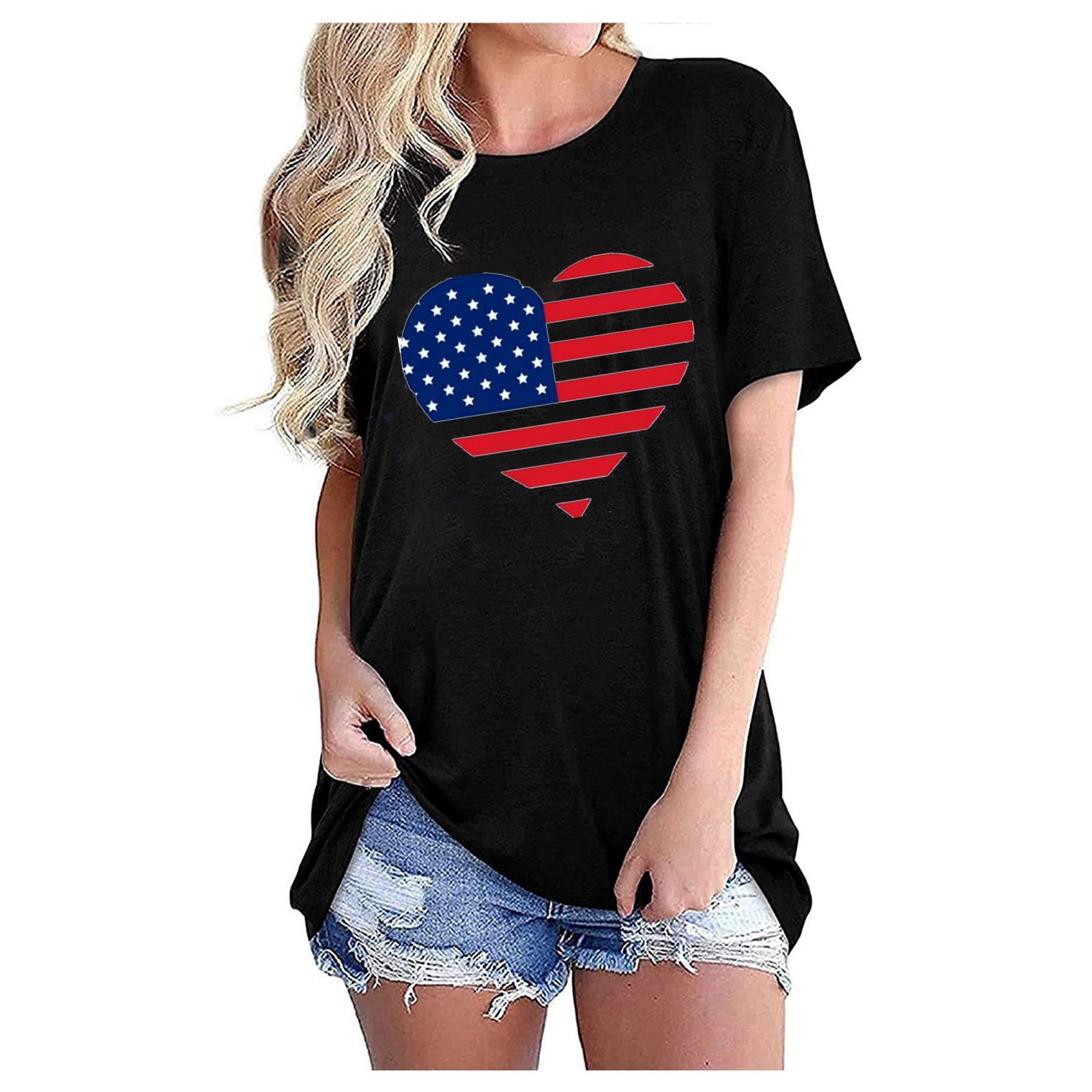 American Flag Tops for Women Loose Crewneck Tunic T-Shirt Casual 2024 ...