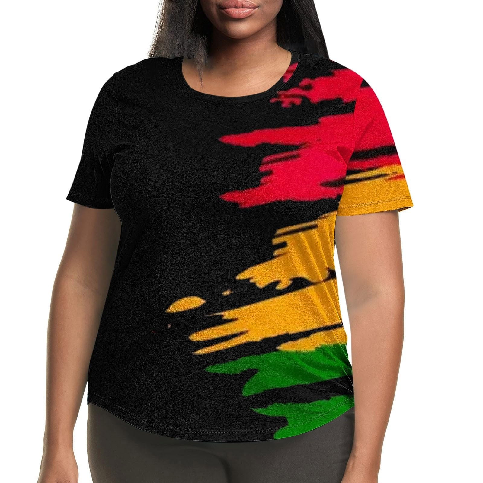 American Flag Tops for Women Plus Size Round Neck Printed Short Sleeve ...