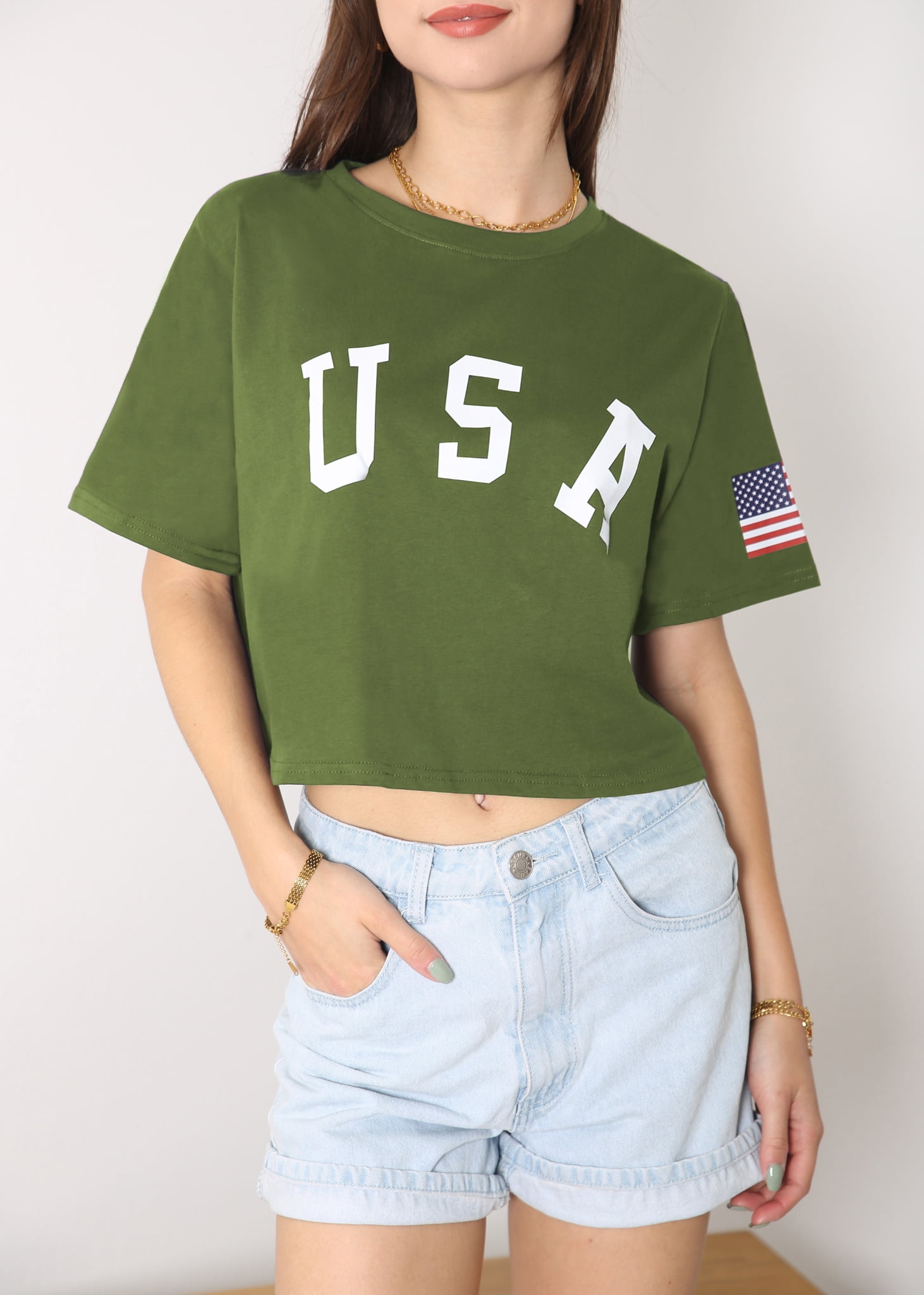 American Flag Tops for Women Short Sleeve Crew Neck Letter Print Crop ...