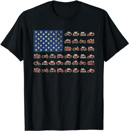 American Flag Tractors Farm Vehicles Farming Farmer T Shirt