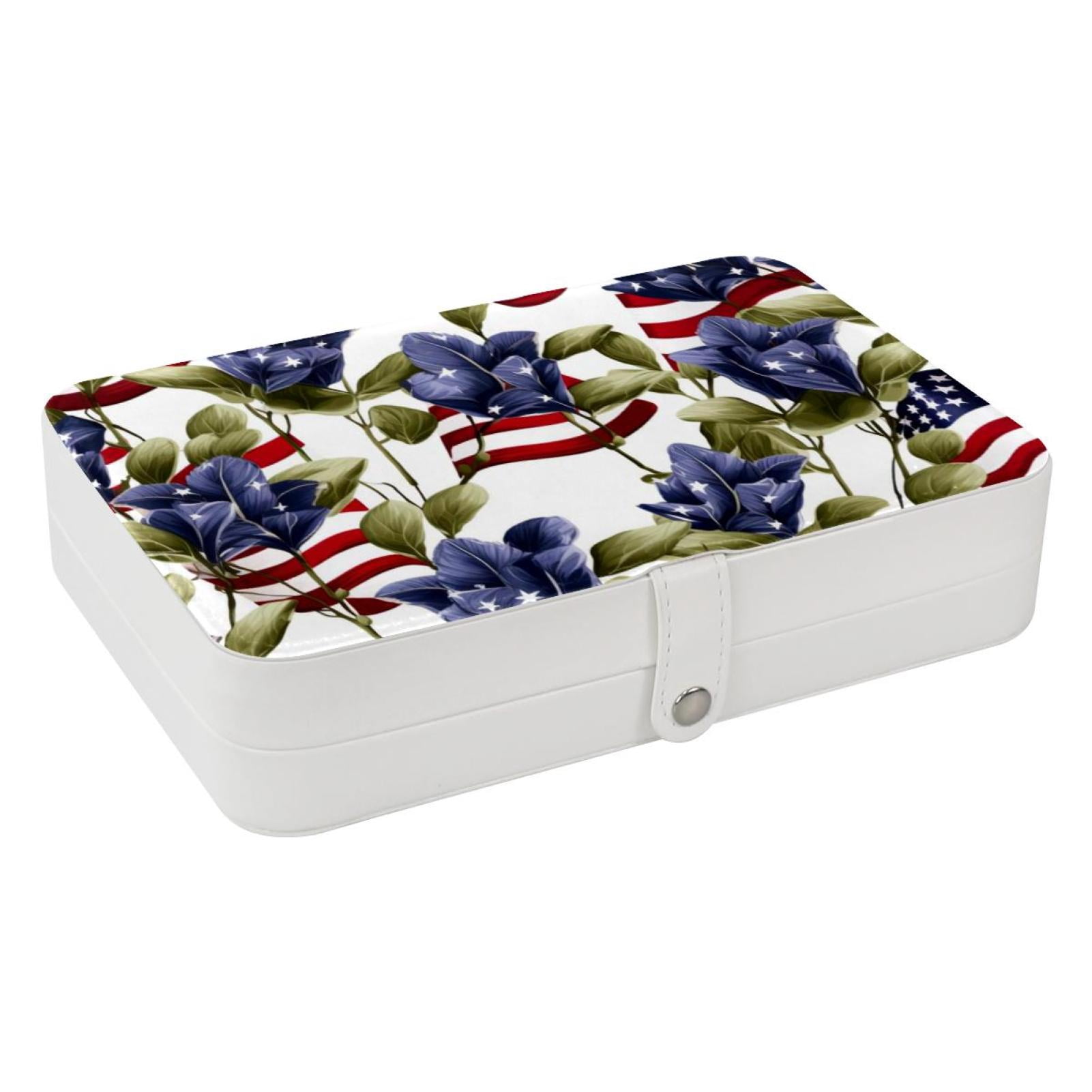 American Flag Travel Organizer Decorative Box Earring Holder PU Leather ...