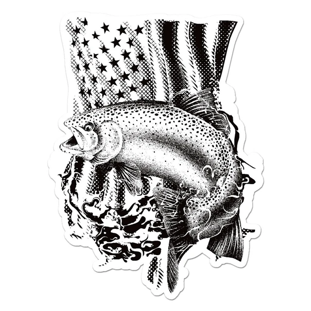 American Flag Trout Salmon Sticker Phone Decal Water Bottle Stickers ...