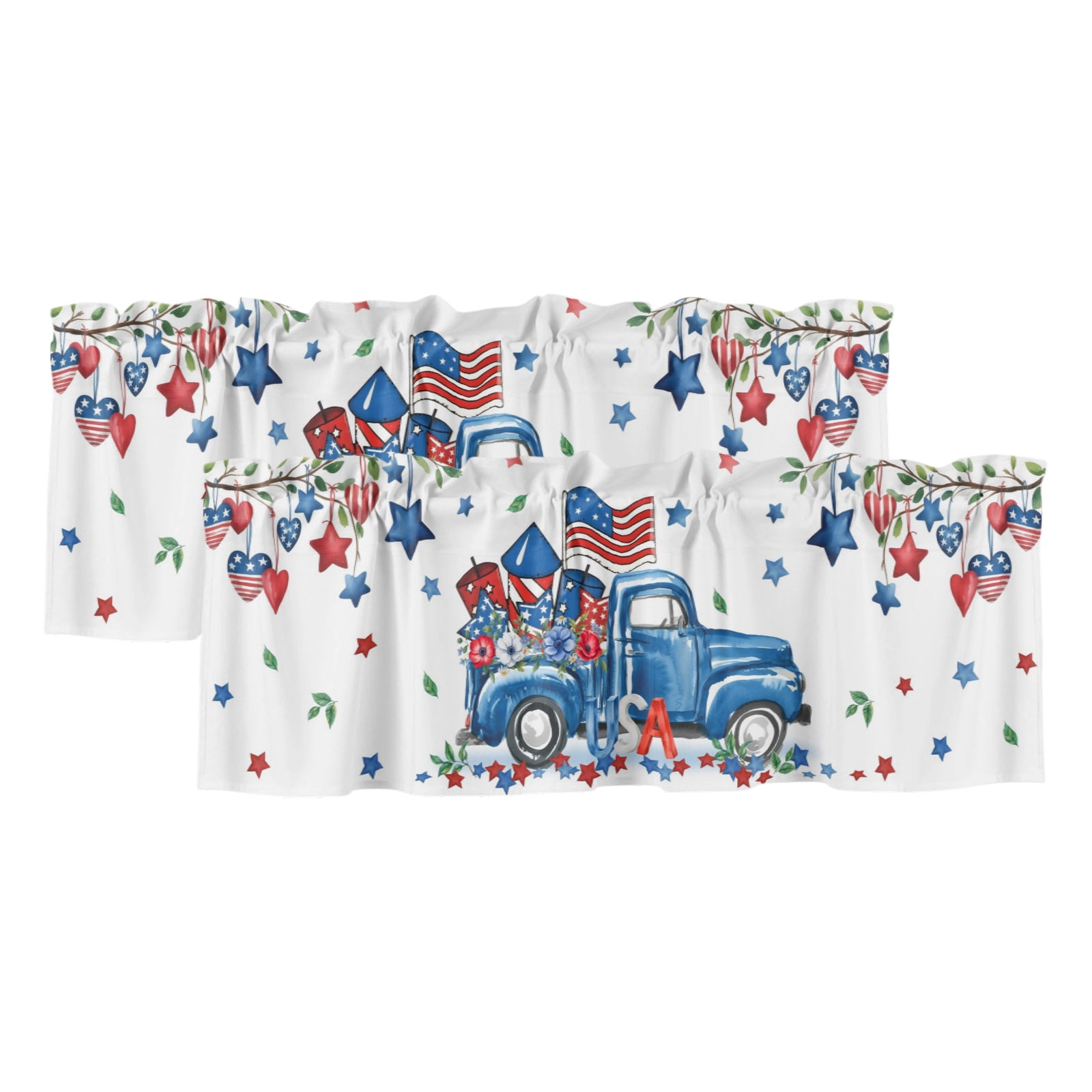 American Flag Truck 2 Panels Kitchen Valance, Independence Day Star ...