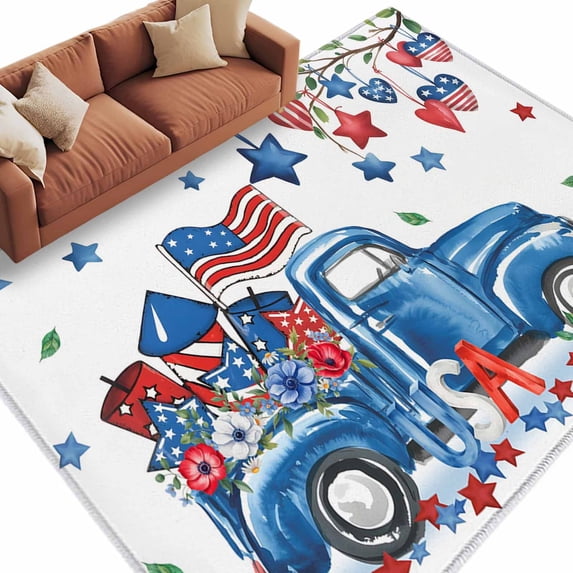 American Flag Truck Washable Living Room Rugs 9'x12', Independence Day ...