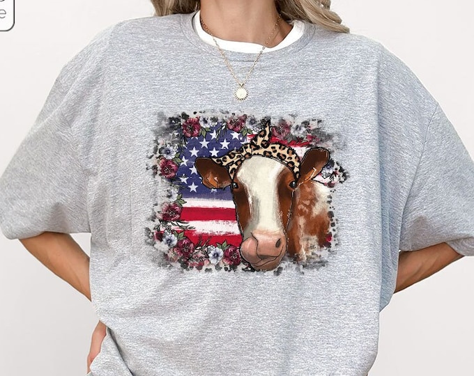 American Flag Tshirt, Farm Outfit, Farm Animals Shirts, Cow Graphic ...