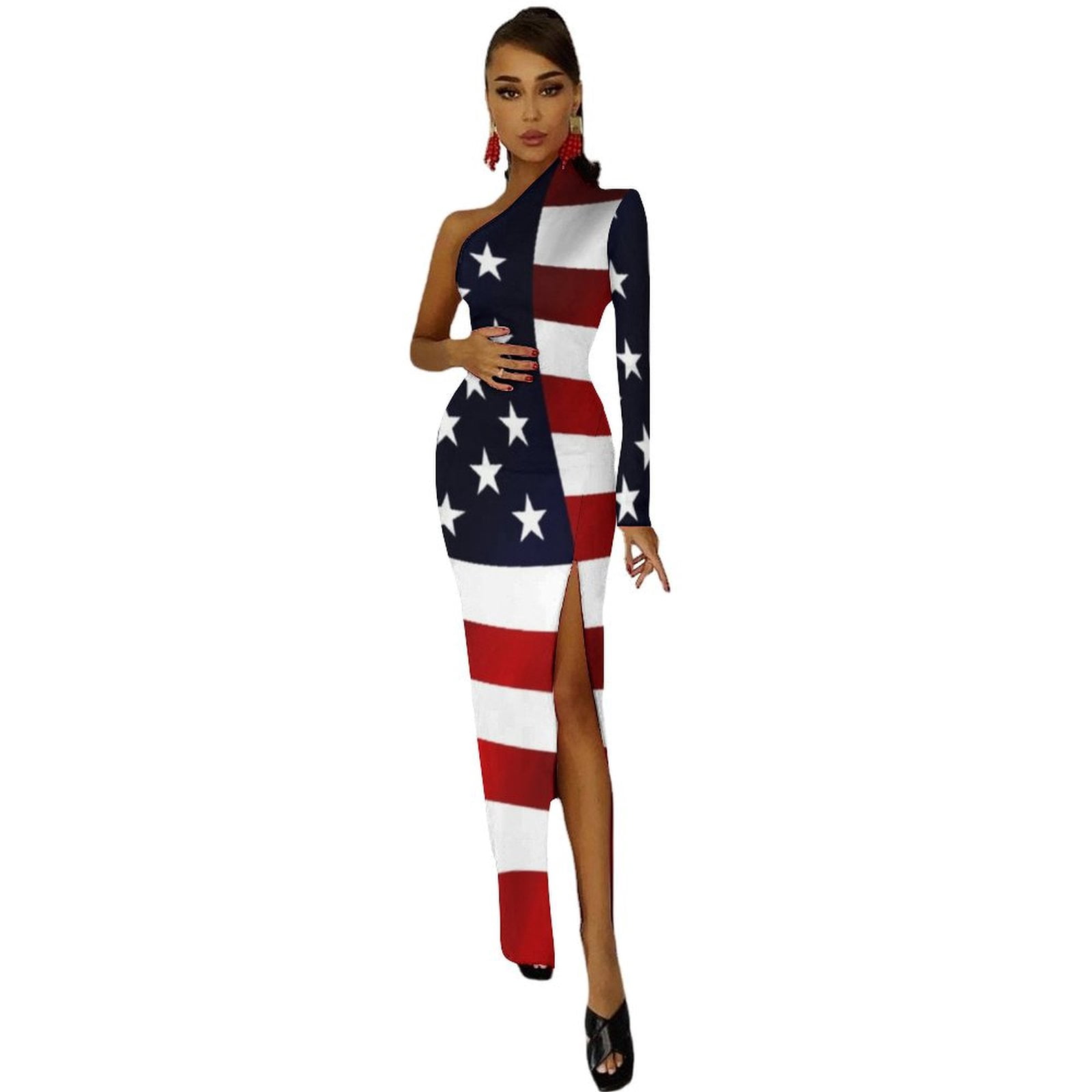 American Flag USA Half Dleeve Split Dress long dress women dresses ...