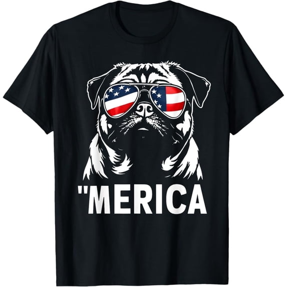 American Flag Usa Merica Pug Dog 4Th Of July Kids Women Men T-Shirt ...