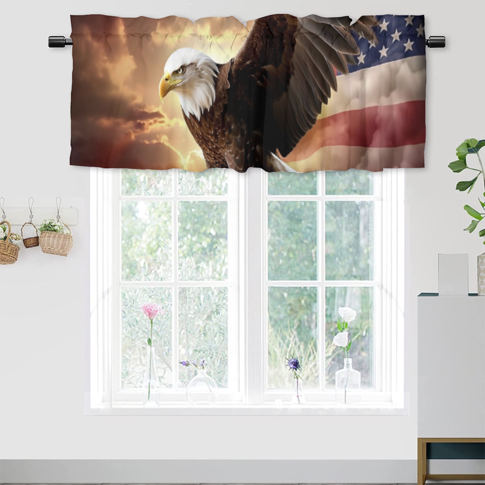 American Flag Valance Curtain Flying Bald Eagle with American Flag ...