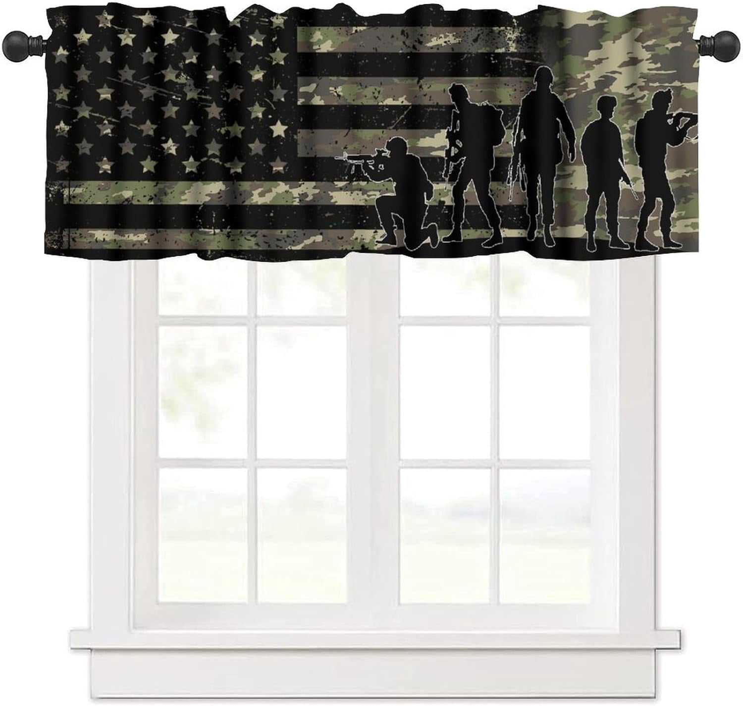 American Flag Valance Curtain, Hunter Green Camouflage Vintage USA Flag ...