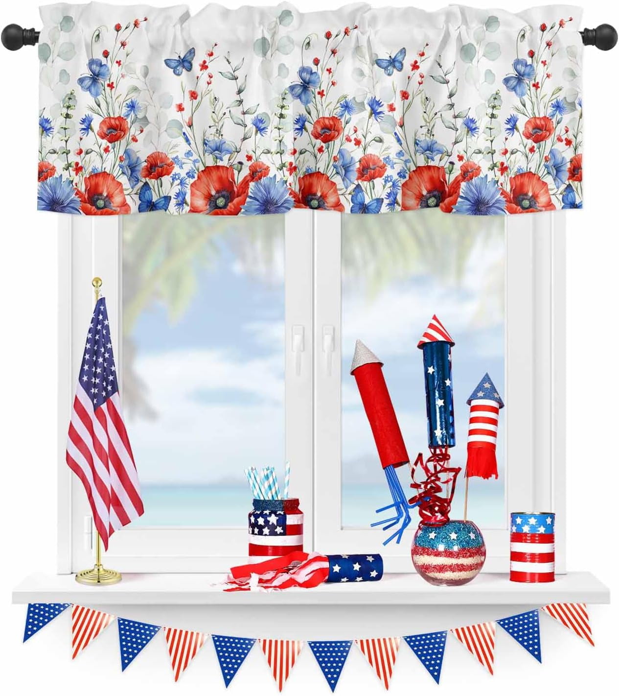 American Flag Valance for Windows Kitchen Living Room Valances Rod ...