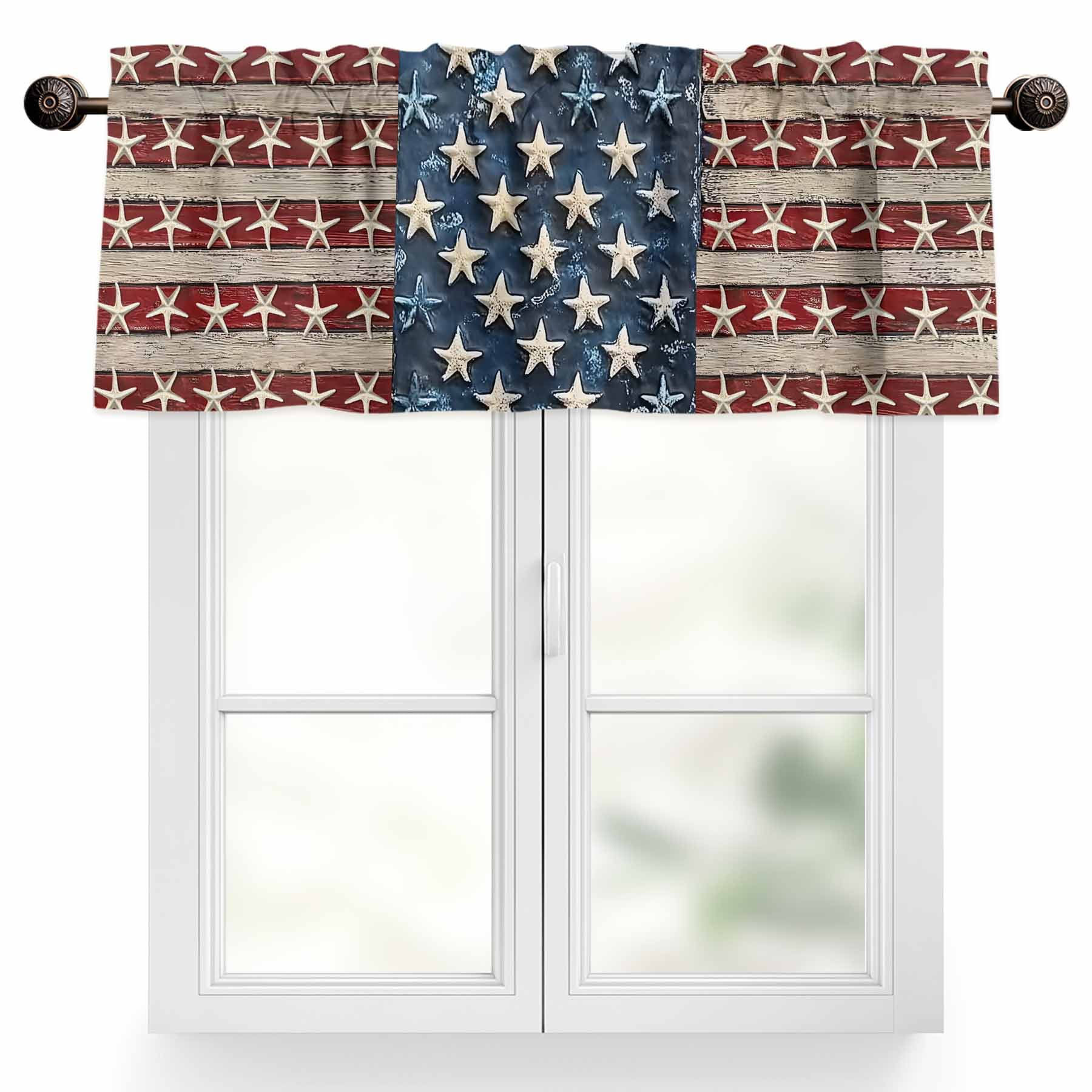 American Flag Valances for Windows, 54 x 18in, Starfish Red Brown Wood ...
