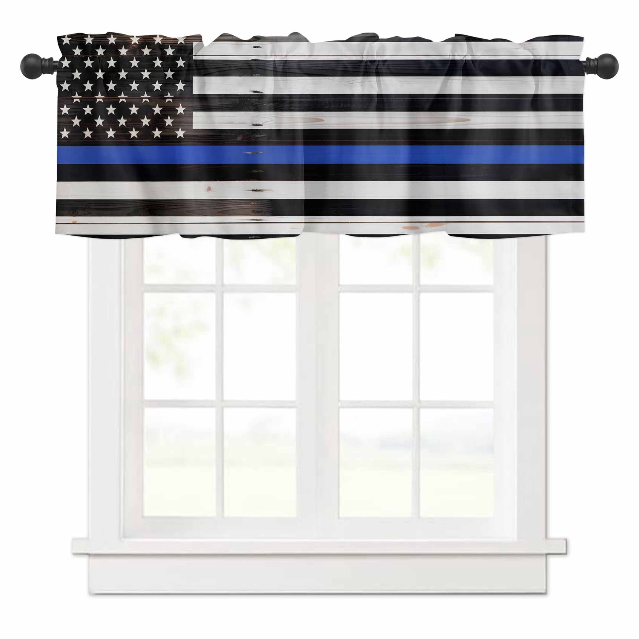American Flag Valances for Windows Blue Line Star Black White Stripes ...