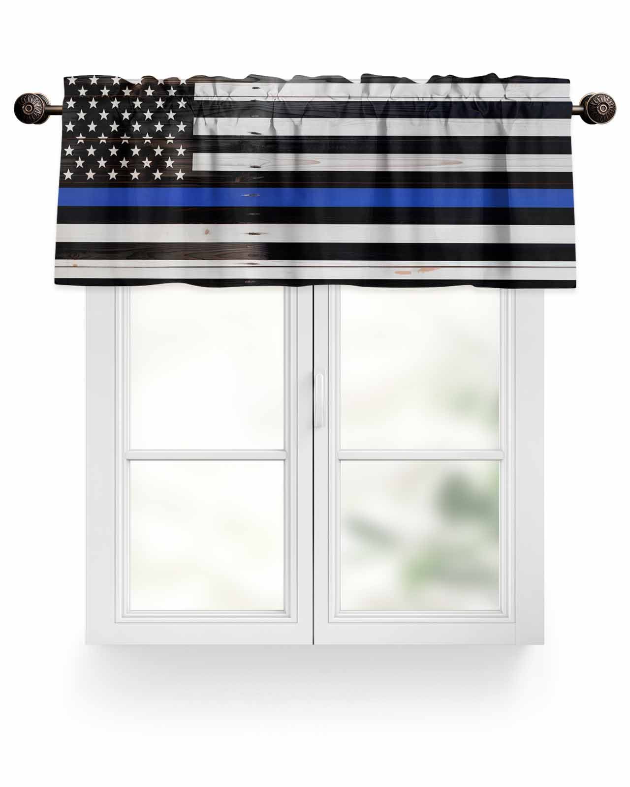 American Flag Valances for Windows Blue Line Star Black White Stripes ...