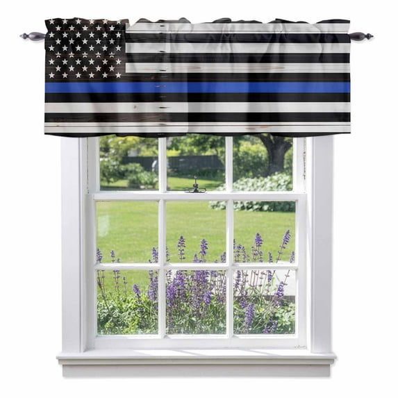 American Flag Valances for Windows, Blue Line Star Black White Stripes ...