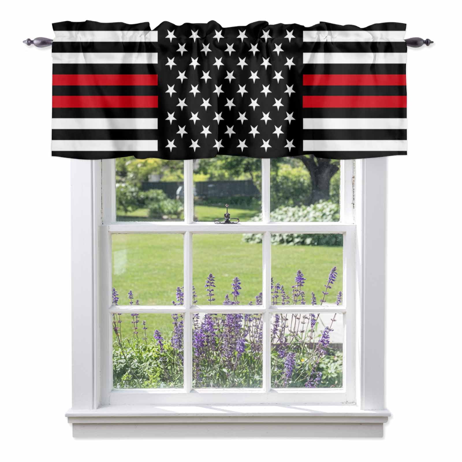 American Flag Valances for Windows, Retro USA Flag Red Line Black White ...