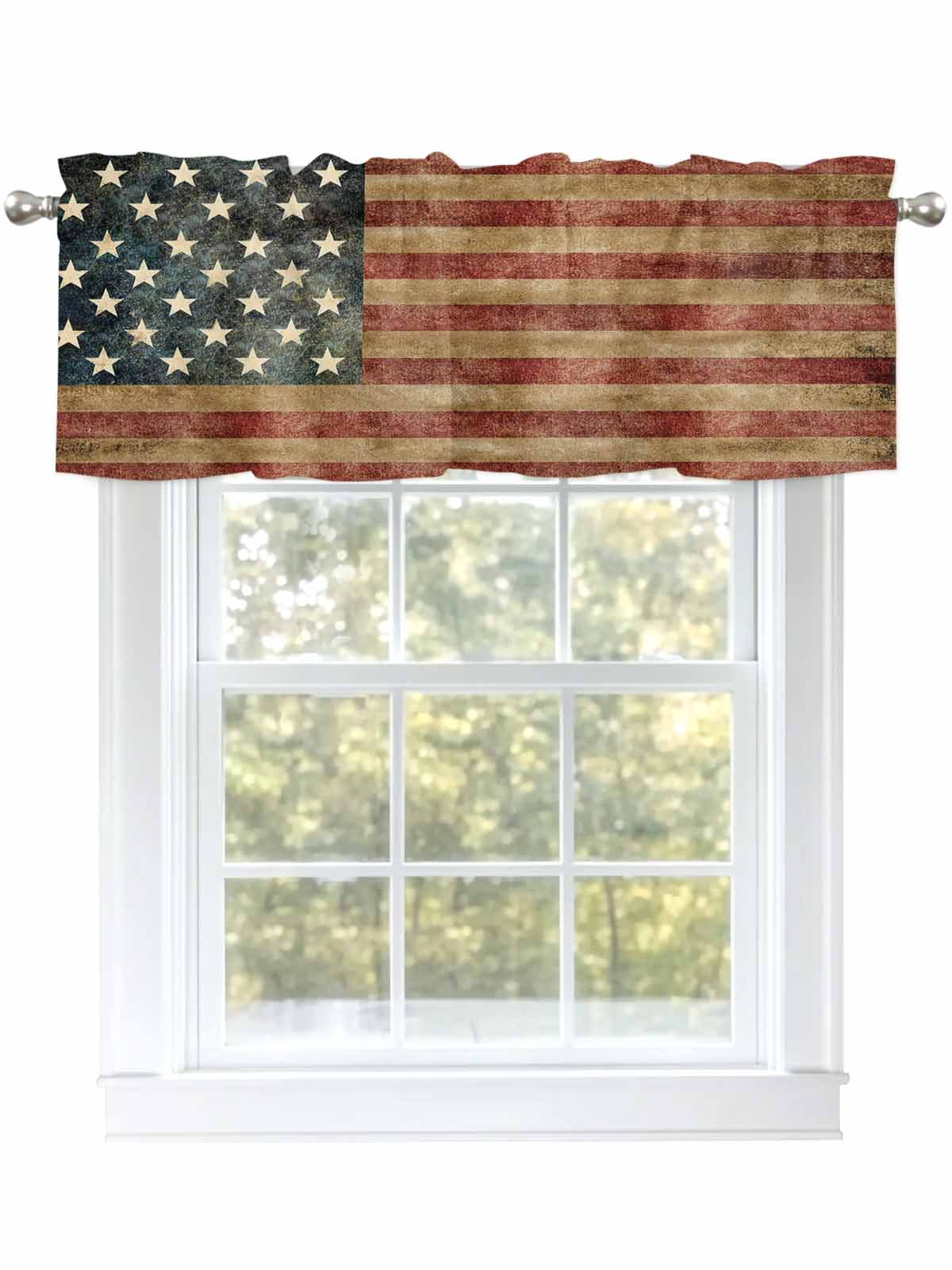 American Flag Valances for Windows Vintage Flag Pentagram Red Brown ...
