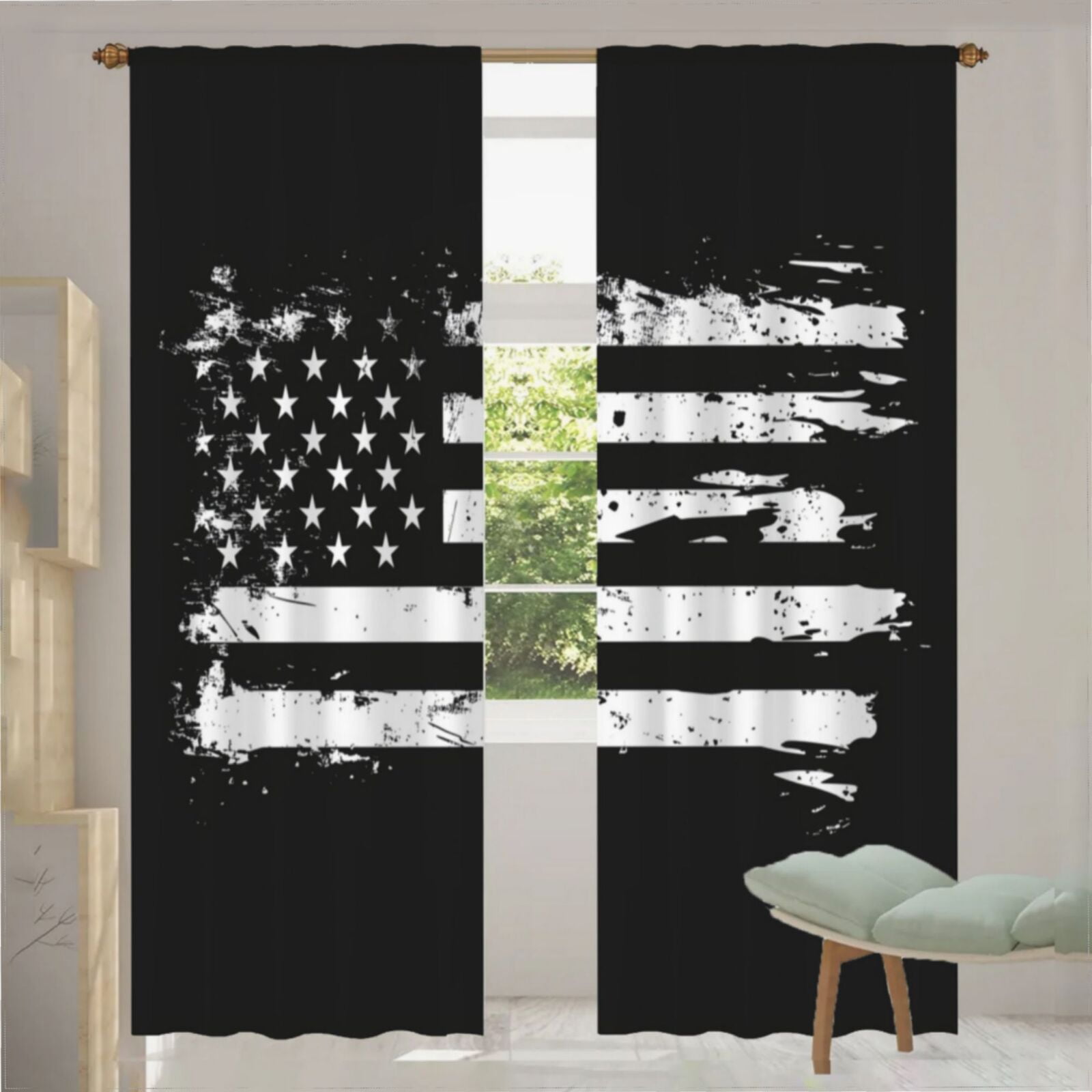 American Flag Vector Voile Sheer Curtains Living Room Window Chiffon ...