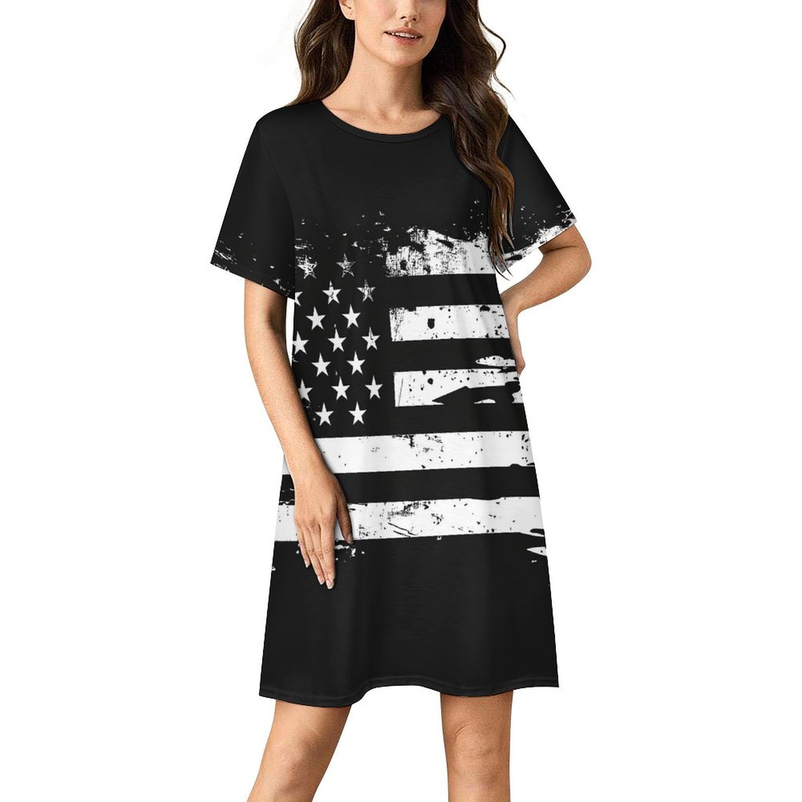 American Flag Vector Women Nightgown Sleepwear Short Sleeves For ...