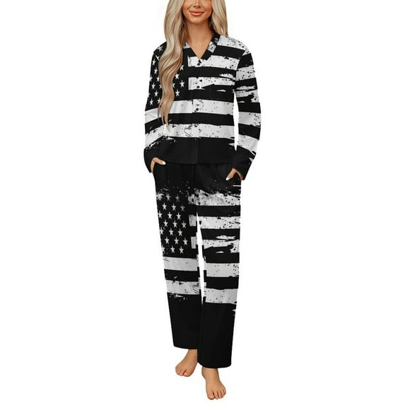 American Flag Vector Womens Pyjamas Set Button Up Pyjamas Womens with ...