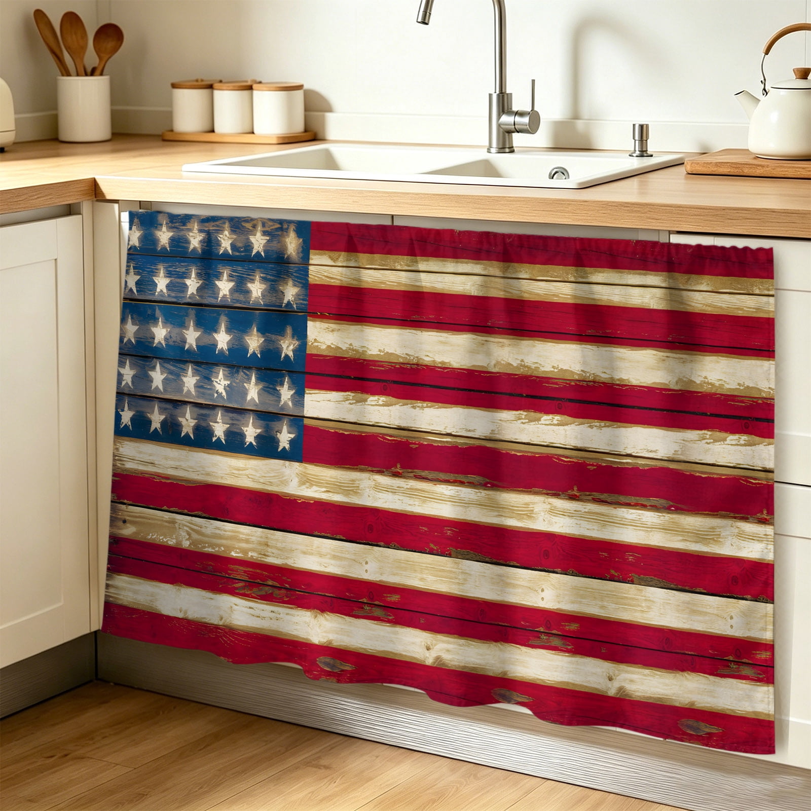 American Flag Vintage Cabinet Curtains for Shelves, Brown Red Stripes ...