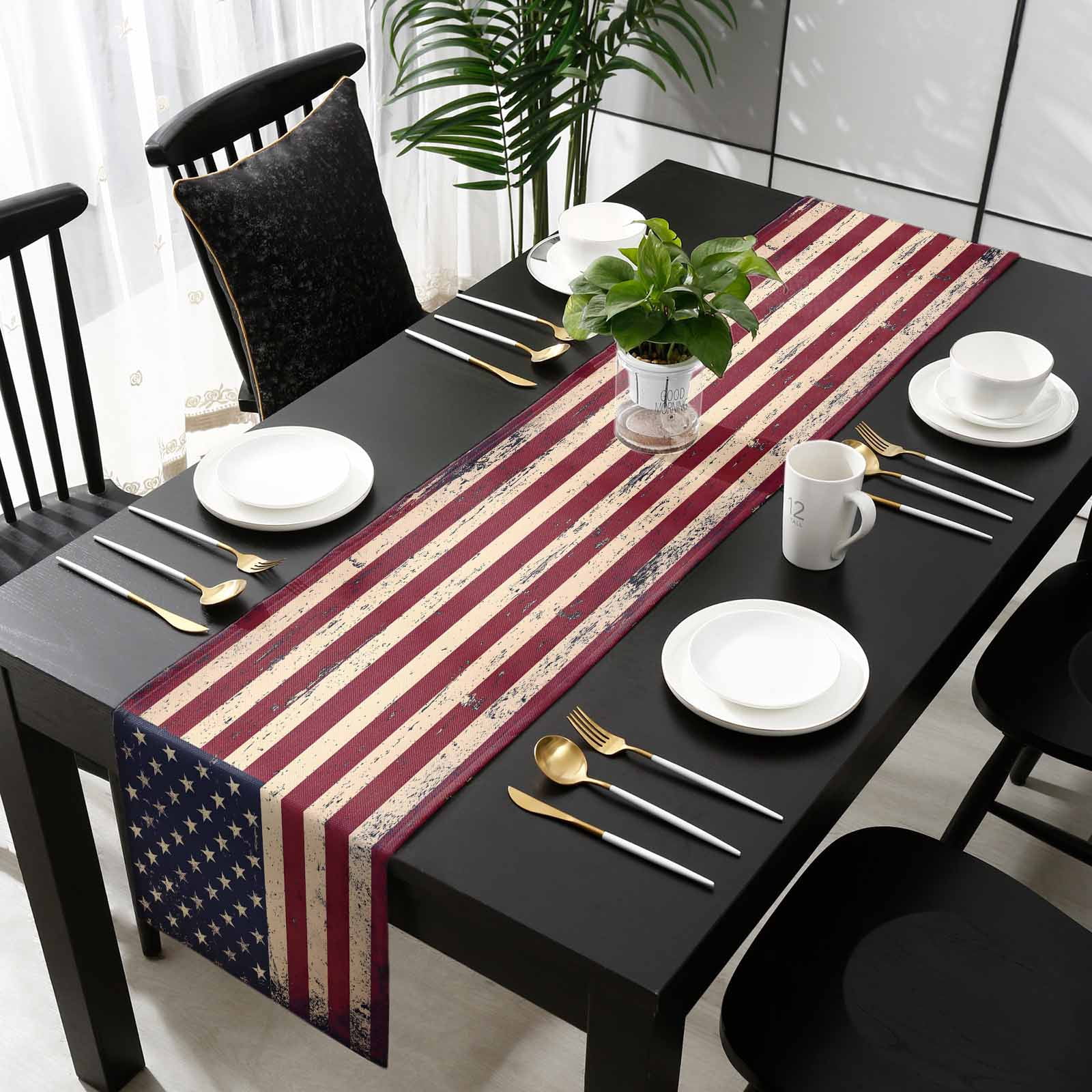 American Flag Vintage Cotton Linen Long Table Runner 13 x 108 inch ...