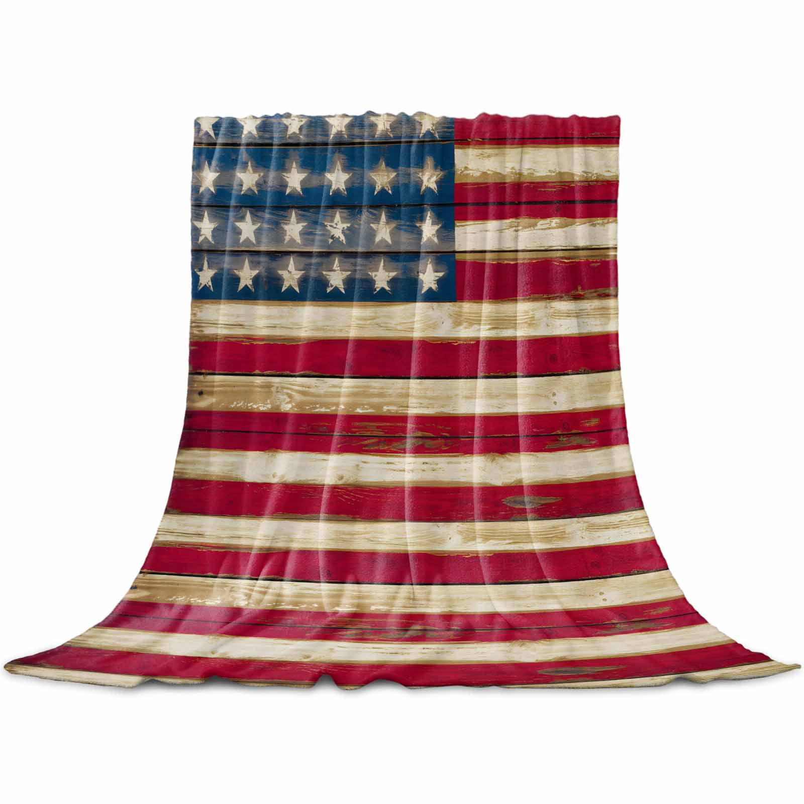 American Flag Vintage Flannel Blanket for Bed, Brown Red Stripes US ...
