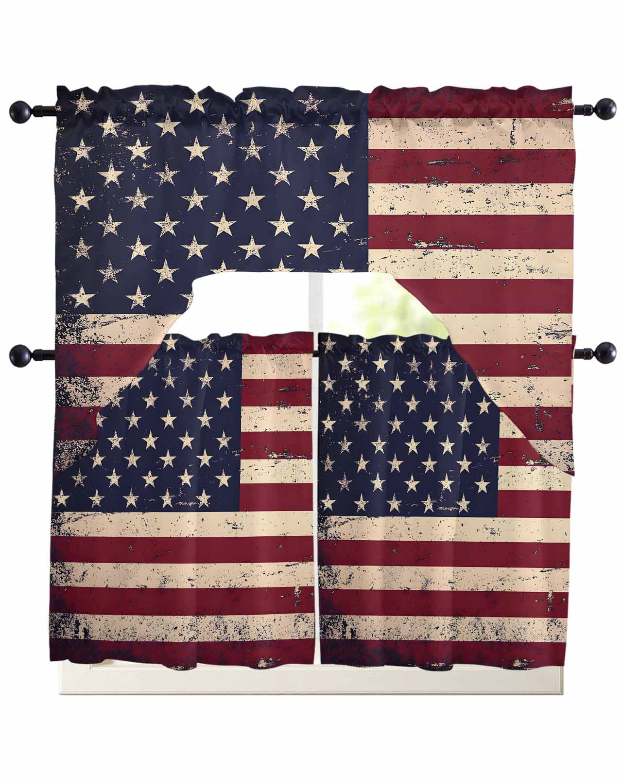 American Flag Vintage Kitchen Curtains Swag Valance and Tier Curtains ...