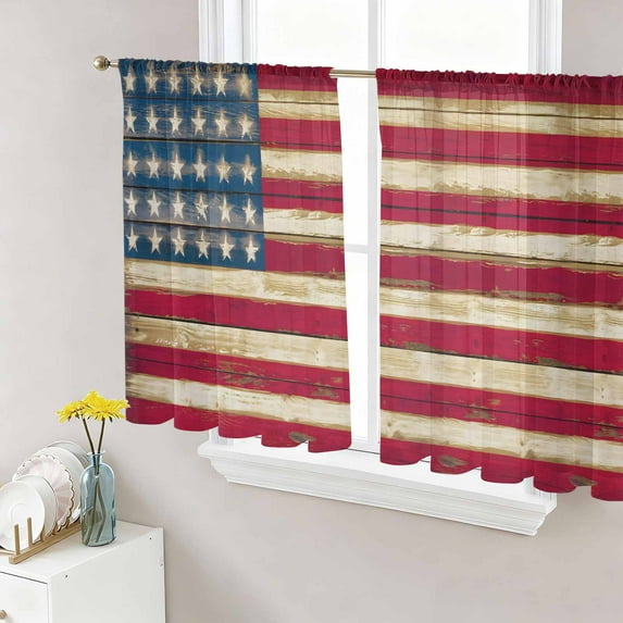 American Flag Vintage Semi Sheer Curtains 45 Inch Length 2 Panels Set ...