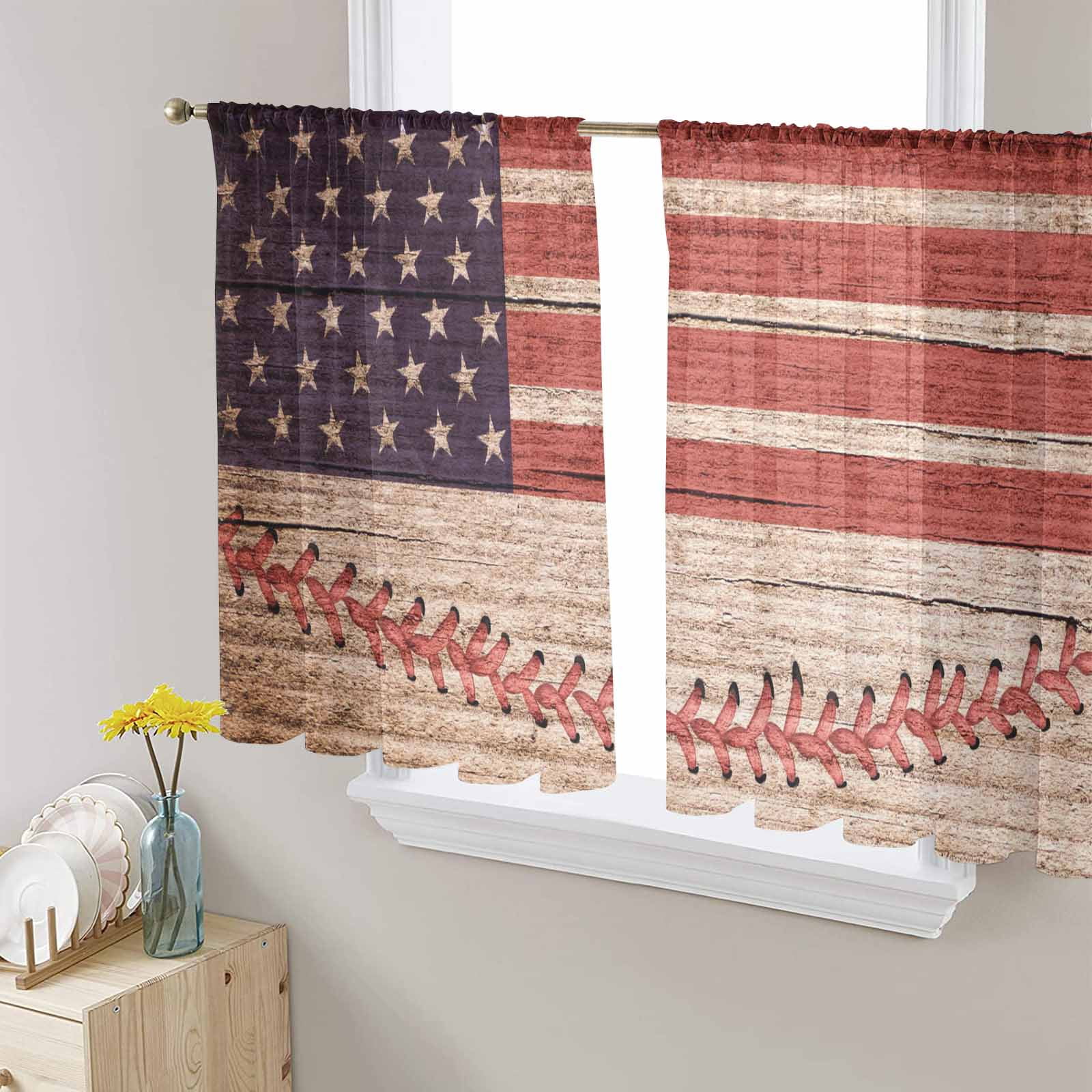 American Flag Vintage Sheer Curtains 45 Inch Length 2 Panels Set for ...