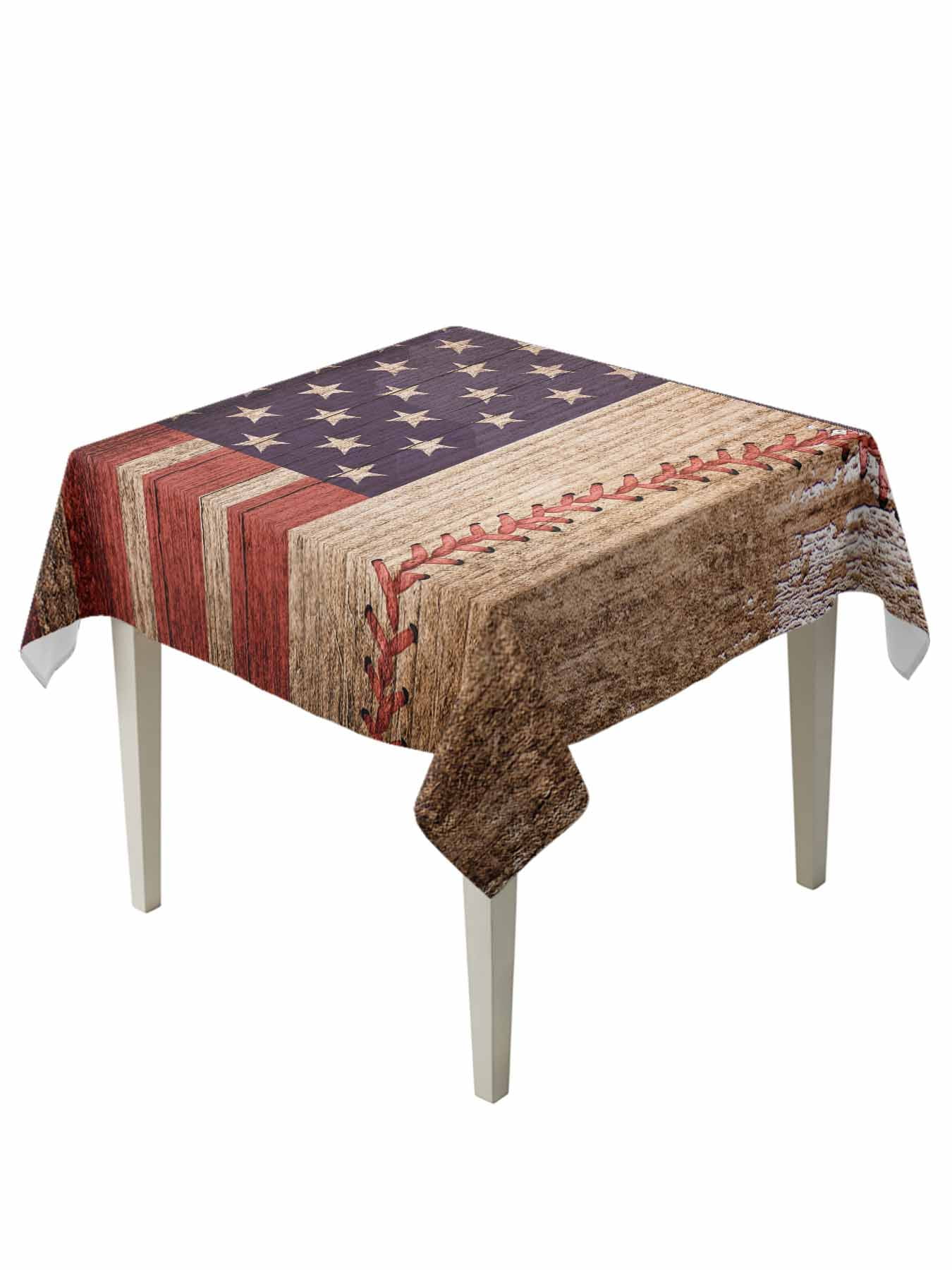 American Flag Vintage Table Cloth, Farmhouse Baseball Blue Red ...