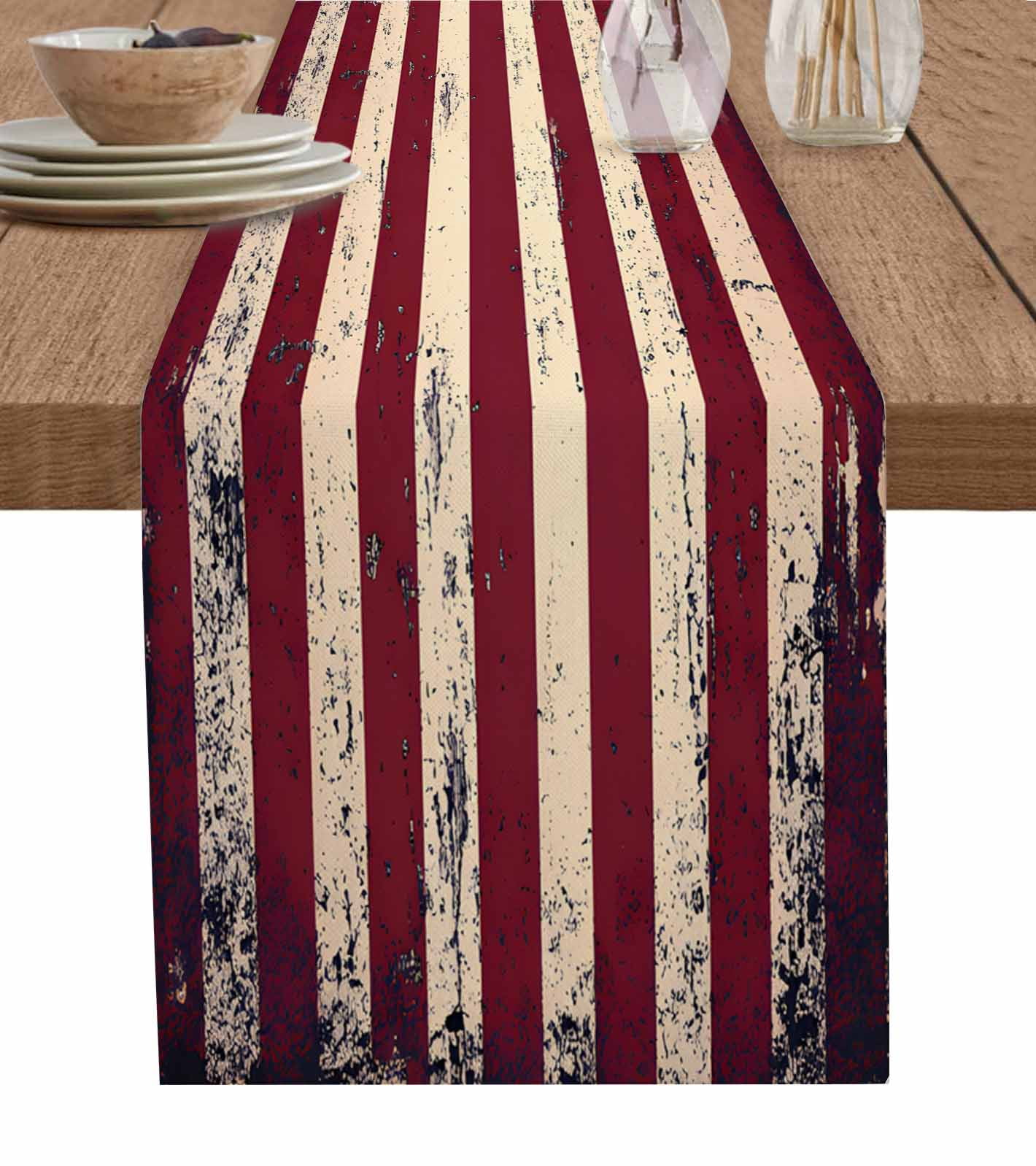 American Flag Vintage Table Runner 72 Inches, Rustic Stars And Stripes US Flag Bed Runner ...