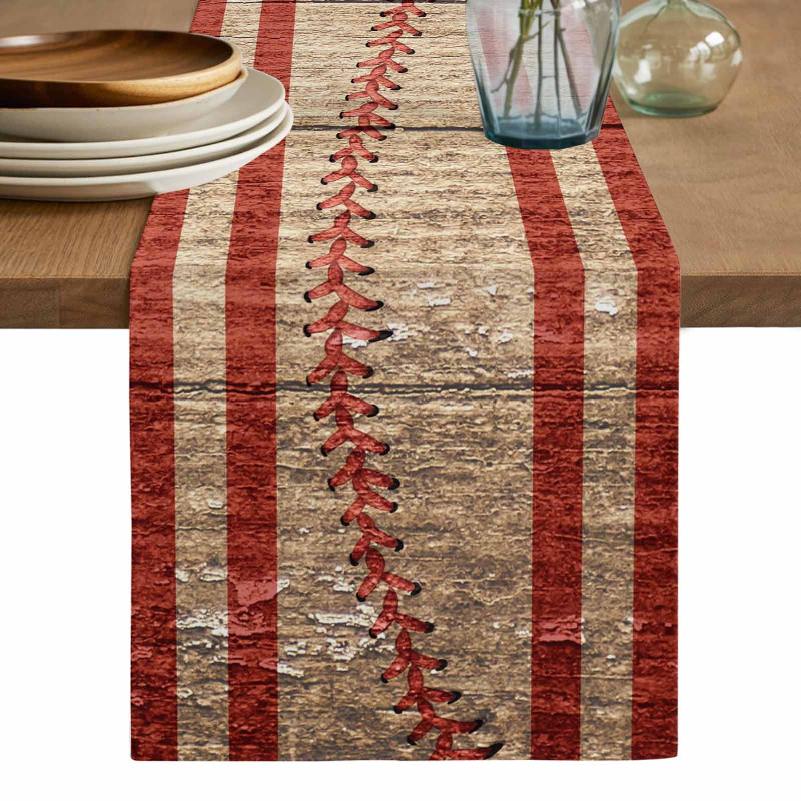 American Flag Vintage Table Runner, Farmhouse Baseball Blue Red ...