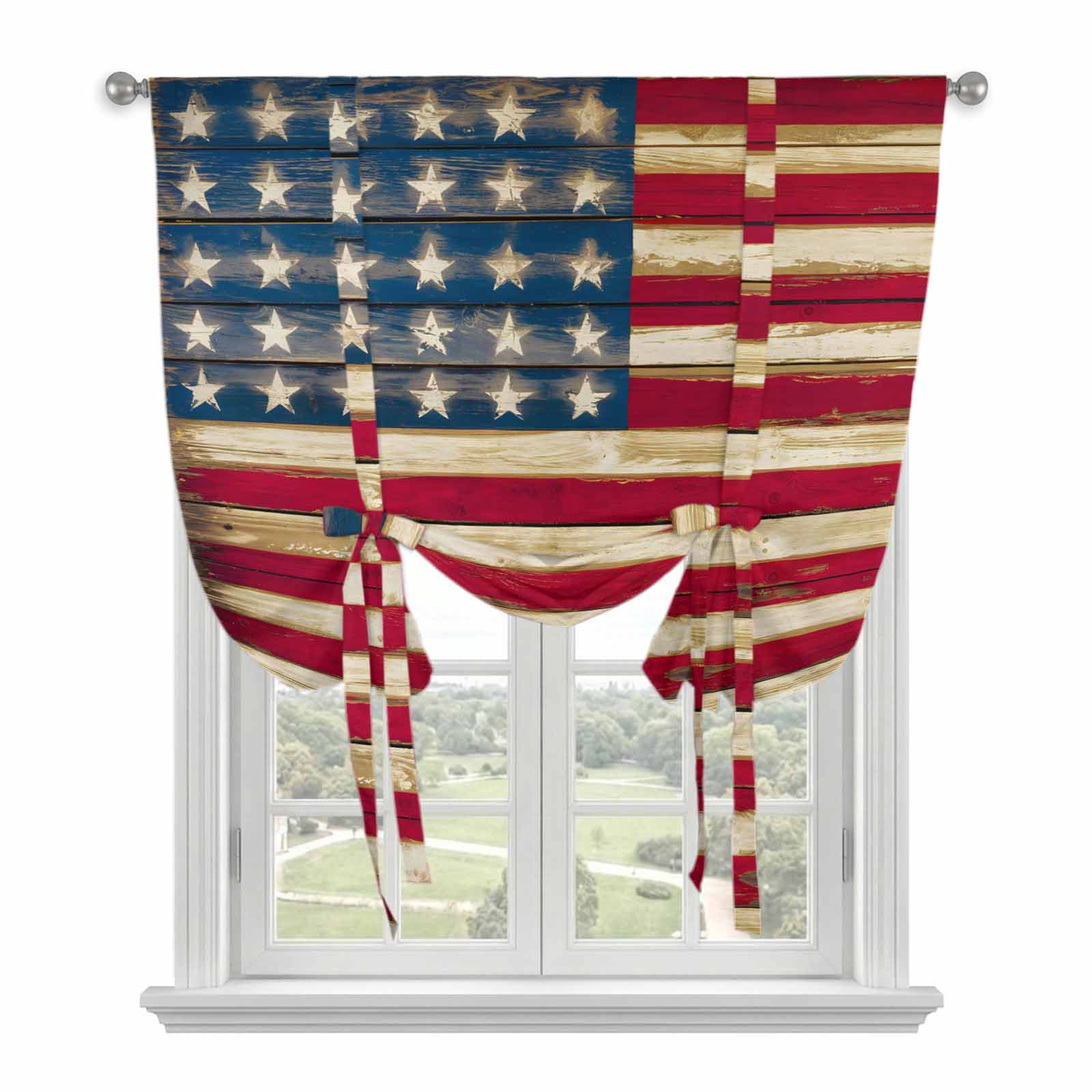 American Flag Vintage Tie Up Curtain Valance for Window, Adjustable Rod ...