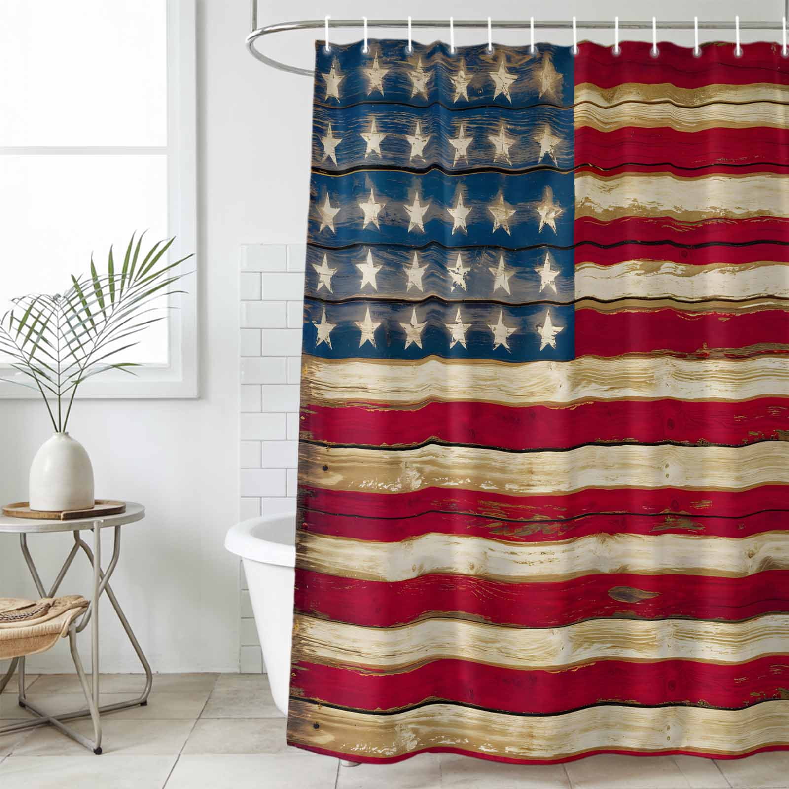American Flag Vintage Waterproof Fabric Shower Curtain,Brown Red ...